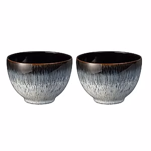Denby - Halo Deep Noodle Bowls Set of 2 - Reactive Glaze Dishwasher Microwave Safe Crockery 900ml - Black, Grey Ceramic Stoneware Tableware - Chip & Crack Resistant Soup Bowls