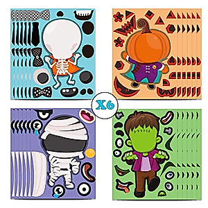 GEGEWOO 24 Make A Skeletons/Pumpkins/Mummies/Monsters Game Stickers Halloween Party Games for Kids Make Your Own Halloween Stickers Party Favors Decorations Supplies Games DIY Crafts