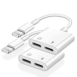 (2 Pack)[Apple MFi Certified] 2 in 1 Dual Lightning Adapter & Splitter for iPhone,Dongle Headphones Adapter Aux Cord 4 in 1 Music+Charge+Call+Volume Control Compatible for iPhone12/11/11 Pro/XS/XR /8