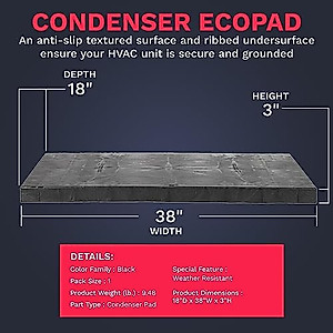 DuctlessAire Equipment Pad - Ductless Mini Split Air Conditioner Heat Pump Condenser Pads - Anti-Slip Outdoor Ground Mounting Base for HVAC Unit - Outdoor Condenser Unit Pad (18"D x 38"W x 3"H)