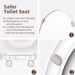 Round Toilet Seat, Slow Close Quick-Release Hinges, Heavy Duty Soft Close, Quiet-Close Lid And Seat For Standard Toilets, Easy To Install And Clean, Never Loosen, White(16.5”)