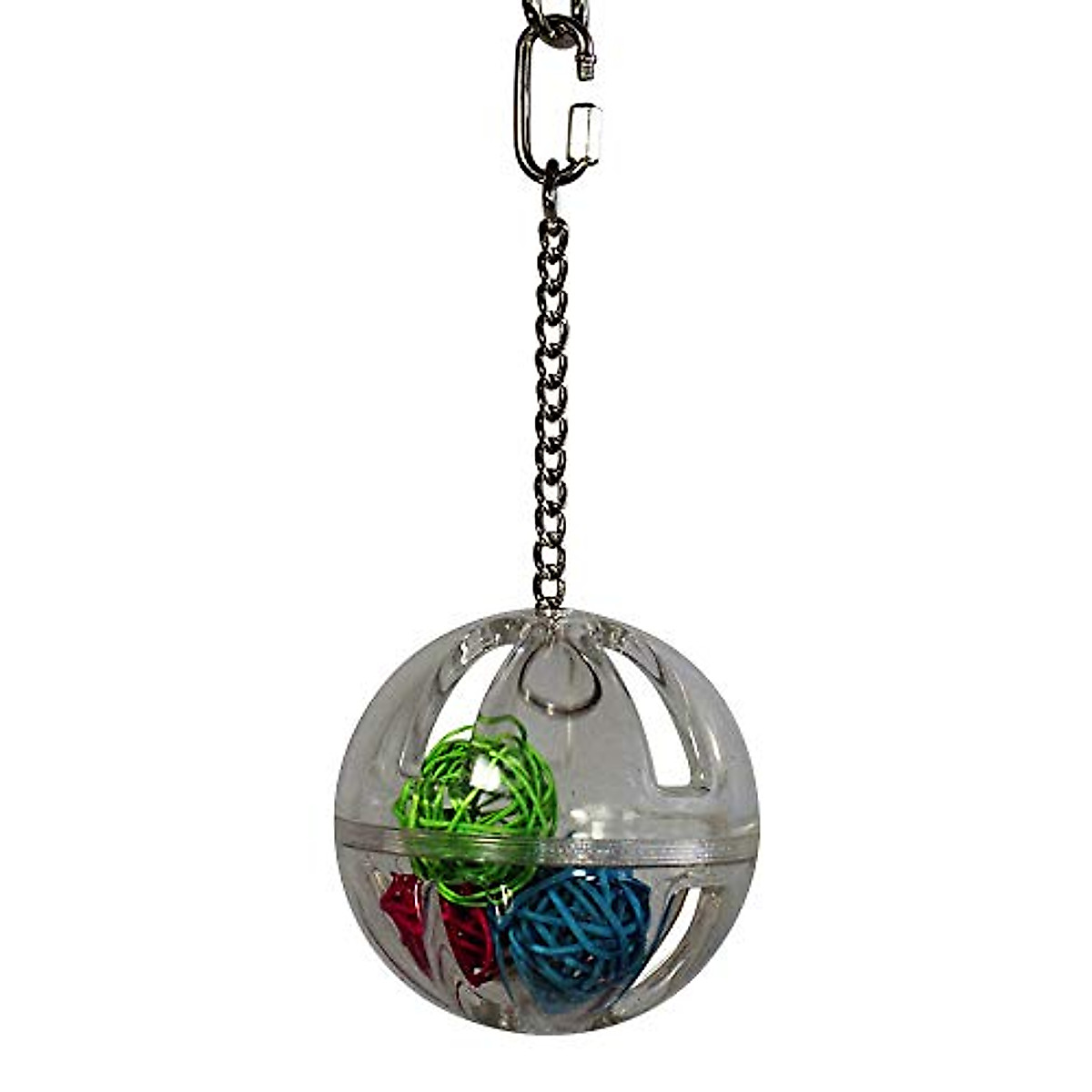 Birds LOVE 3" Hanging Clear Foraging Plastic Perforated Ball Unscrews, Put Bird Treats Inside, Comes w Vine Balls Inside, Bird Cage Medium to Large Bird Toy