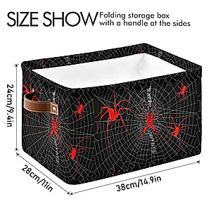 Red Halloween Spider Web Storage Bins Canvas Fabric Collapsible Organizer Basket for Organizing Fabric Storage Baskets Nursery Toys Towels Clothes 1 Pieces