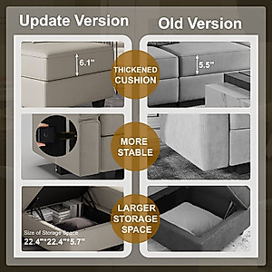 Belffin Modular Sectional Sofa U Shaped Sectional Couch with Reversible Chaises Velvet Modular Sofa with Storage Seat Grey