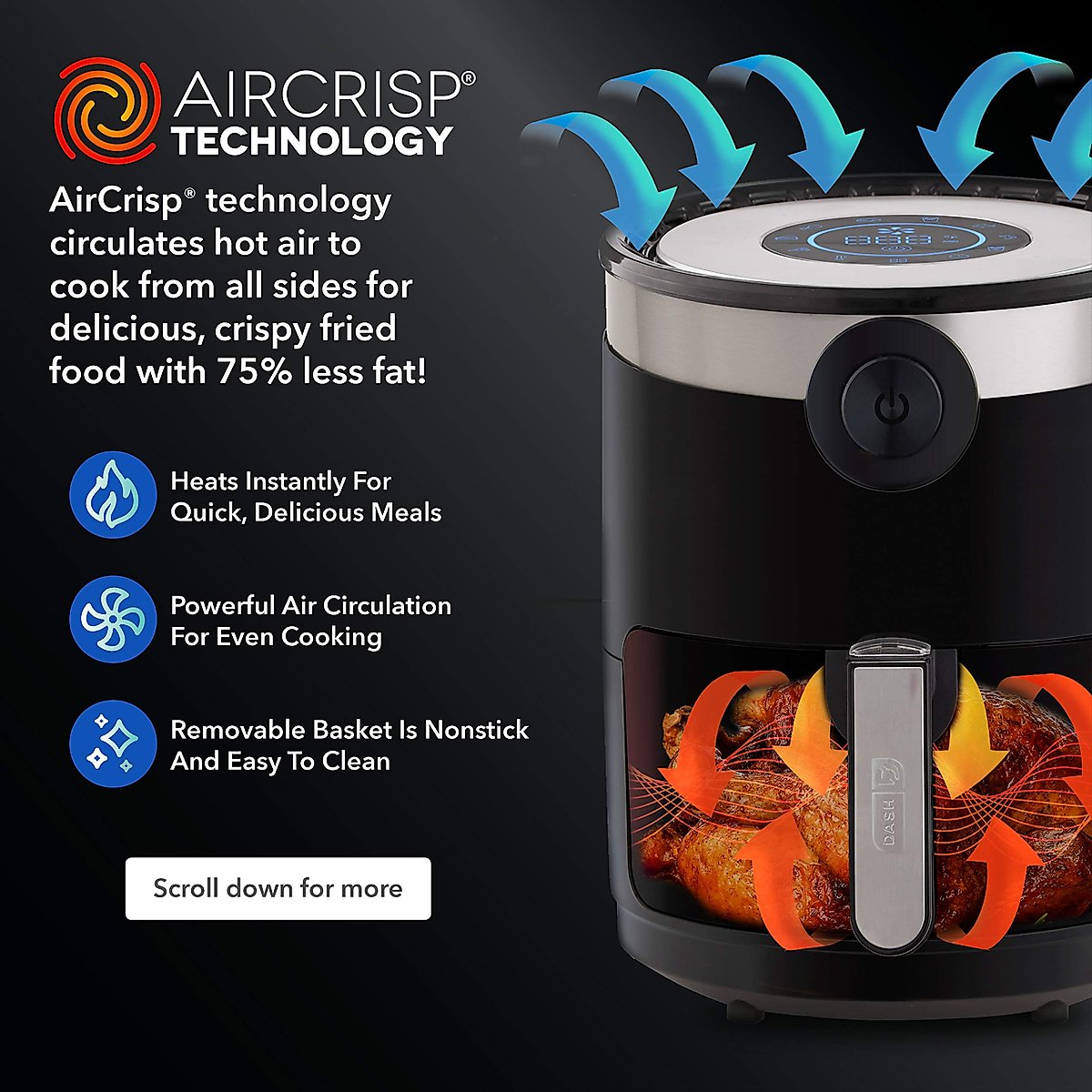 Dash DMAF360GBRD02 Aircrisp® Pro Digital Air Fryer + Oven Cooker with Digital Display + 8 Presets, Temperature Control, Non Stick Fry Basket, Recipe Guide + Auto Shut Off Feature, 3qt, Red