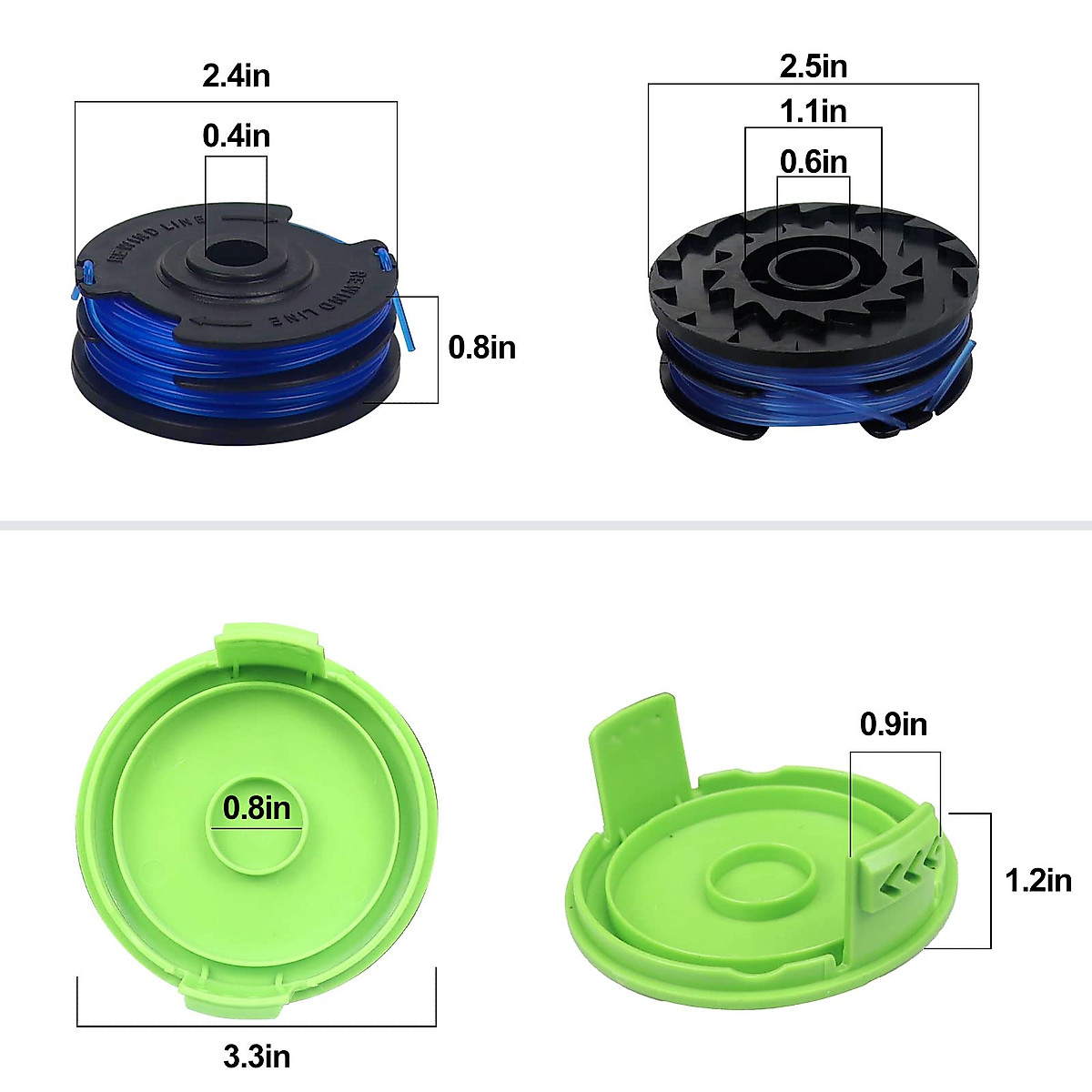 Mifyca 29082 29242 String Trimmer Spool Dual Line Compatible with Green-Works 20V 40V Electric String Trimmers 21212 21272, 27ft 0.065” Dual Line with 3411546A6 Cap Covers (6 Spools+1 Cap)