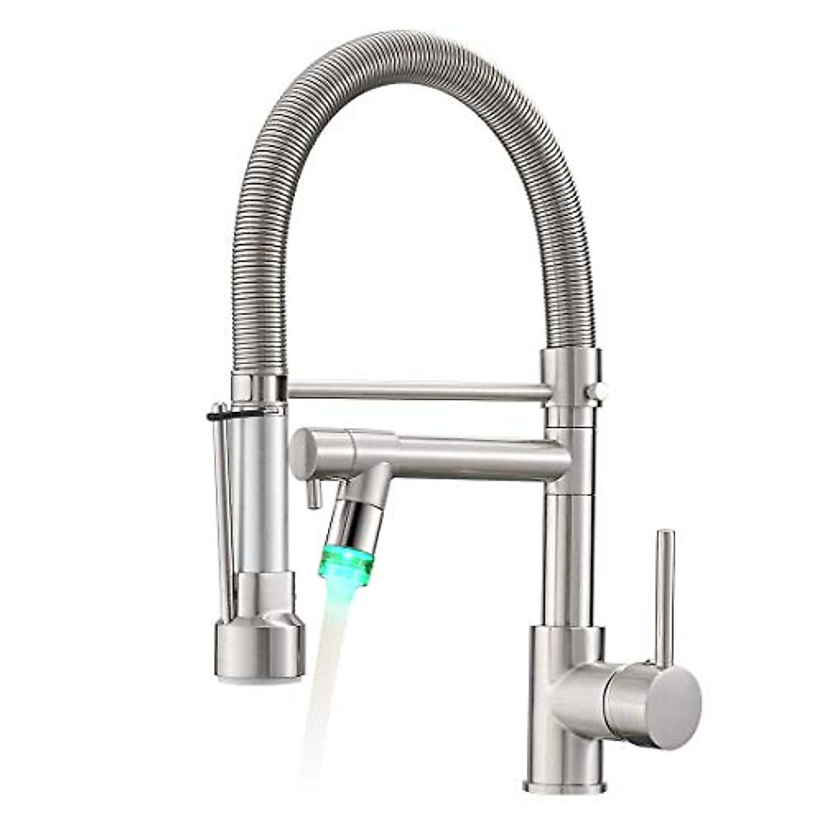 Fapully LED Kitchen Faucet with Sprayer,Single Handle Kitchen Faucet with Hole Cover Brushed Nickel