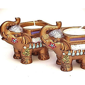 Painted Gold Elephant Tea Light Candle Holder Boho Indian Decor Accents Bohemian Decorations Small Gifts