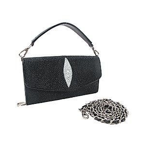 Pelgio Genuine Stingray Skin Leather Shoulder Cross Body Bag Purse (Black)
