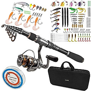 PLUSINNO Telescopic Fishing Rod and Reel Combo, 102Pcs Fishing Lures Baits Tackle