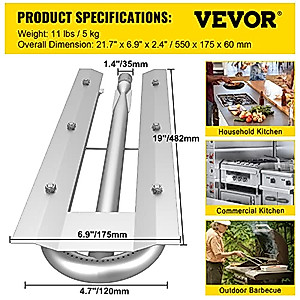 VEVOR Replacement U Burner, Stainless Steel Grill Burners, 3 Packs BBQ Burners Replacement, Grill Burner Replacement w/ 16.1" Length Barbecue Replacement Parts w/ Evenly Burning for Premium Gas Grills