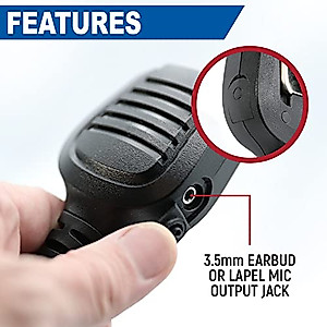 Rugged Remote Shoulder Speaker Mic for Off Road Racing Radios 2-Pin Kenwood & Baofeng – Connects to Two Way Handheld Radio and 3.5 Ear Piece Jack