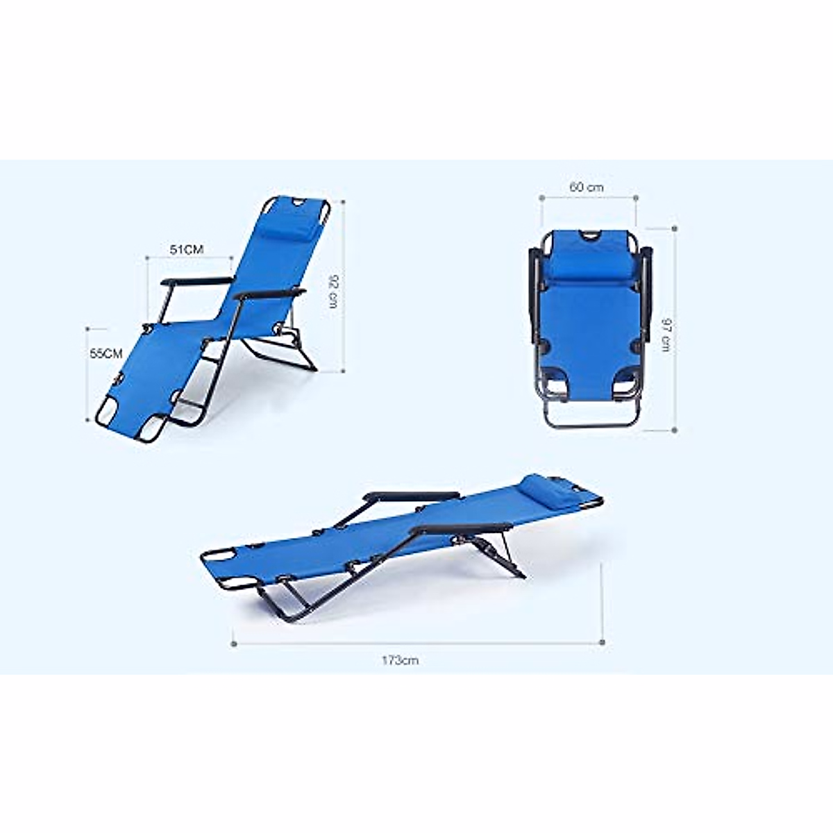Tenozek Folding Beach Lounge Chair, Portable Outdoor Zero Gravity Chair Camping Reclining Chairs Patio Pool Beach Chaise Lawn Recliner (2 Pieces, Blue)