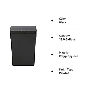13 Gallon Trash Can Automatic Kitchen Trash Can Touch Free High-Capacity Garbage Can with Lid for Bedroom Bathroom Home Office 50 Liter (Black, 1)