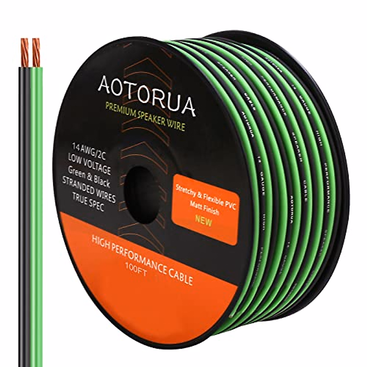 AOTORUA 100FT 14/2 Gauge Power Ground Cable, 14 AWG Stranded Flexible Wire for Electrical Wire, Primary Automotive Wire, Battery Cable, Car Audio Speaker, 12 Volt Low Voltage Wiring