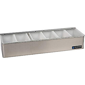 San Jamar Garnish Trays with Hinged Lid for Kitchen, Bar, And Restaurants, Stainless Steel, 18.5 X 6.5 X 4 Inches, Silver
