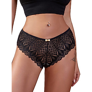 SOLY HUX Women's Sexy Panties Thong for Women Back Cut Out Stappy Exotic Thongs Underwear Panties Black L