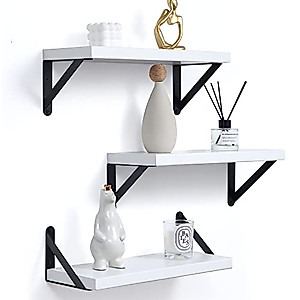 fuqing® White Floating Shelves Wall Mounted Set of 3, Wood Wall Shelves for Bedroom, Bathroom, Living Room, Kitchen, Laundry Room Storage & Decoration