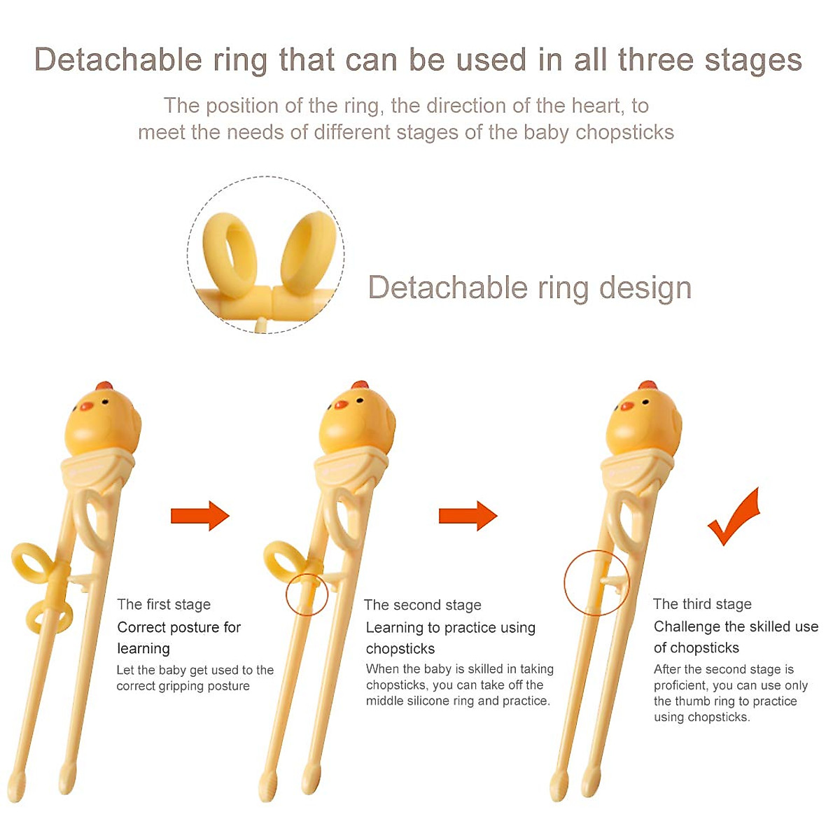 Training Chopsticks Set for Kids and Beginners,Chopstick Spoon Fork and Case Set,Reusable Learning Chopsticks with Attachable Learning Chopstick Helper - Right Handed Only Stainless Steel Yellow