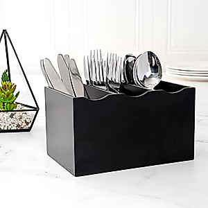 Restaurantware 8.25 x 5.5 x 4.75 Inch Flatware Display 1 Countertop Buffet Utensil Caddy - 3 Compartment For Parties Picnics Homes or Restaurants Black Bamboo Cutlery Holder Upright