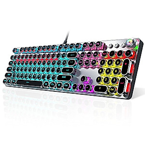 Gaming Keyboard,Retro Punk Typewriter-Style,9 Lighting Effects USB Wired, for PC Laptop Desktop Computer, for Game and Office, Stylish Mechanical Keyboard and Mouse Set E-Sports Game Set (White)