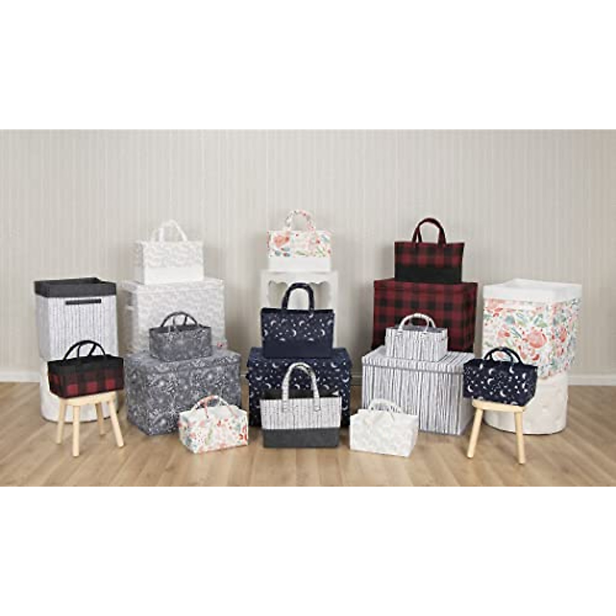 Sammy & Lou Collapsible Felt Soft Toy Box for Toddlers Toy Storage Organizer with Handles and Hinged Lid, 22 x 14.5 x 15 inches, Floral