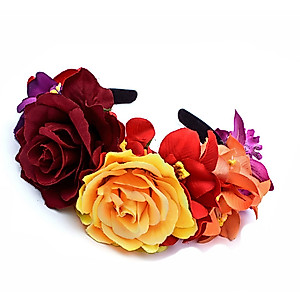 DreamLily Day of the Dead Headband Costume Rose Flower Crown Mexican Headpiece BC40 (Mix-color)
