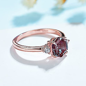 ITI KUOLOLIT Lab Alexandrite Gemstone Genuine 925 Sterling Silver Ring for Women 585 Rose Gold Plated Hexagon Cut Jewelry for Engagement Bride (Rose Gold Plated, 7)
