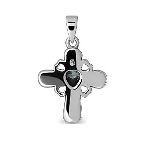 WithLoveSilver Sterling Silver 925 Celtic Cross with 5mm Heart CZ and Square Marcasites Pendant (Aqua Glass)