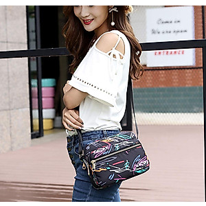 Collsants Small Nylon Purse Mini Crossbody Bag Travel Shoulder Bag Multi Zipper Pockets (flower-HCT)