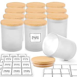 GOTIDEAL 12 Pack 6 OZ Frosted White Candle Jars with Bamboo Lids for Making Candles Supplies, Bulk Empty Candle Containers Tins Small Glass Jars for Candle Soy Wax