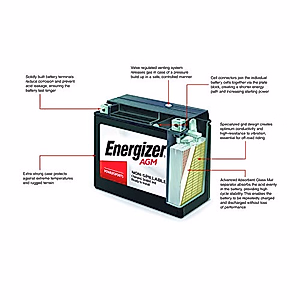 Energizer TX14AH AGM ATV and UTV 12V Battery, 210 Cold Cranking Amps and 12 Ahr, Replaces: YTX14AH-BS and others