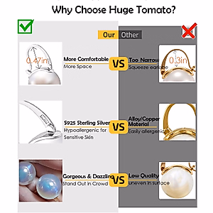 HUGE TOMATO Akoya White Pearl Drop Earrings, 14mm Elegant Big Pearl Earrings S925 Silver Pin Clasp for Women Fashion, Dangle Hoop Earrings for Gift