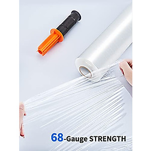JARLINK 2 Pack Stretch Film, 15" x 1000ft Shrink Wrap for Pallet Wrap, Industrial Strength Stretch up to 650% Stretch with Handles, Self Adhering Packaging Heavy Duty Film for Moving, 68 Gauge, Clear