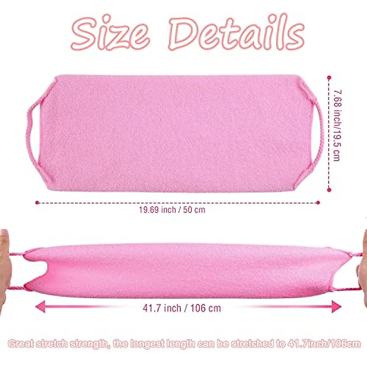 4 Pack Exfoliating Back Scrubber with Handles, Nylon Extended Length Bath Towel Shower Back Washer Exfoliating Washcloth Rear Scrub Stretchable for Body Shower Deep Cleaning Massages