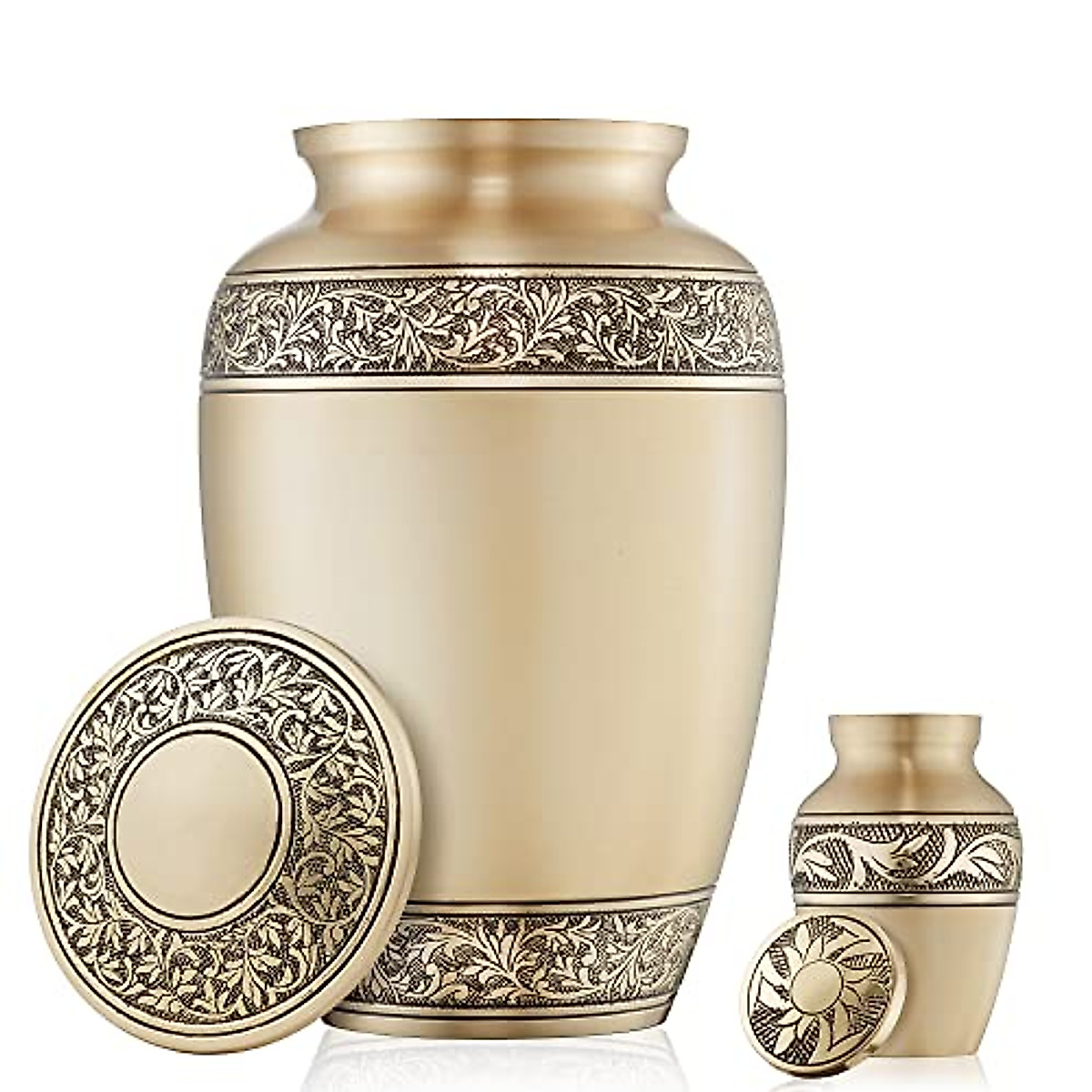 Reminded Set of 5 Floral Cremation Urns for Human Ashes - 1 Adult + 4 Keepsake Token Size, Gold