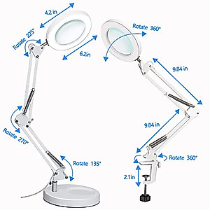 5X Magnifying Lamp, 2-in-1 Magnifying Lamp Tool Magnifying Glass with Light and Stand, with Base and Clamp 3 Color Modes Stepless Dimmable, LED 5X Glass Magnifying Desk Lamp & Clamp for Reading