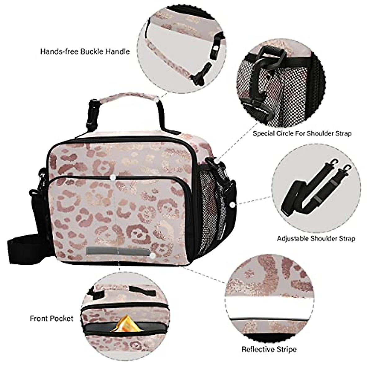Lunch box Insulated Soft Lunch Bag Lunch Container Leopard Print Cheetah Rose Gold for Office Work School Picnic Beach