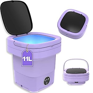 Portable Washing Machine, 11L Foldable Small Washer with Dryer for Baby Clothes, Collapsible Mini Washing Machine with Laundry for Underwears, Baby Clothes, Socks, Pet Garments, Small Items, Purple