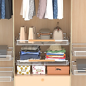 SOFRON Expandable Pull Out Drawer Cabinet Organizers, Heavy Duty Slide Out Storage Shelf for Home Kitchen Pantry Cupboard Pots Pans, Adjustable Width from 23.2"~39.9", Stainless Steel 2 Pack