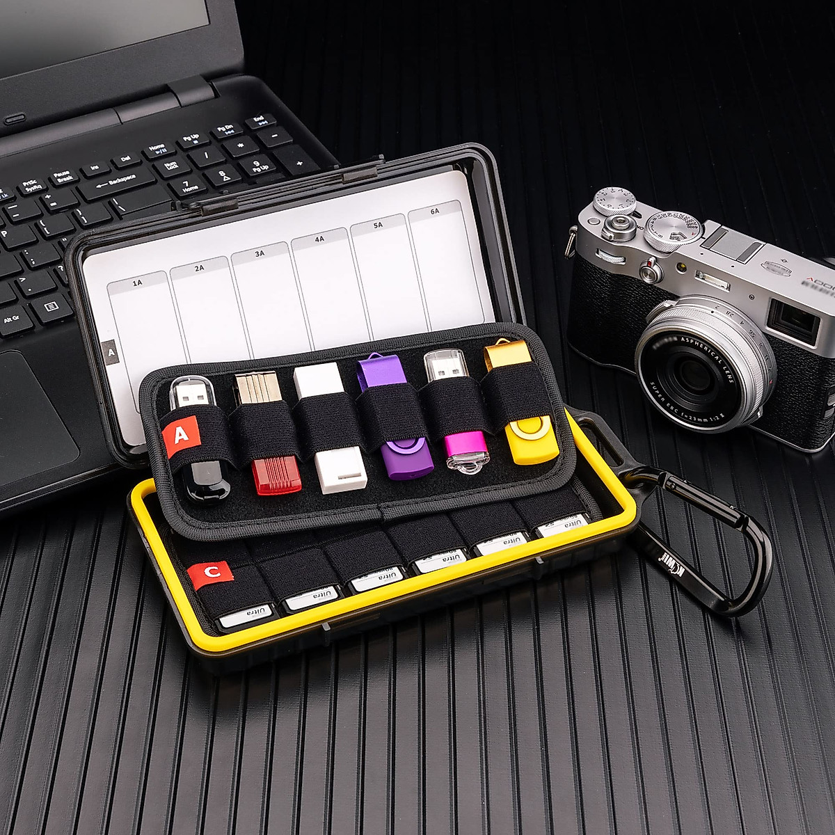 (12 USB+24 SD) USB Flash Drive Case with Labels,Thumb Drive Jump Drive Pen Drive Holder Organizer, Shockproof Water-Resistant,SD Card/NS/PSV/CFexpress Type A Card Case