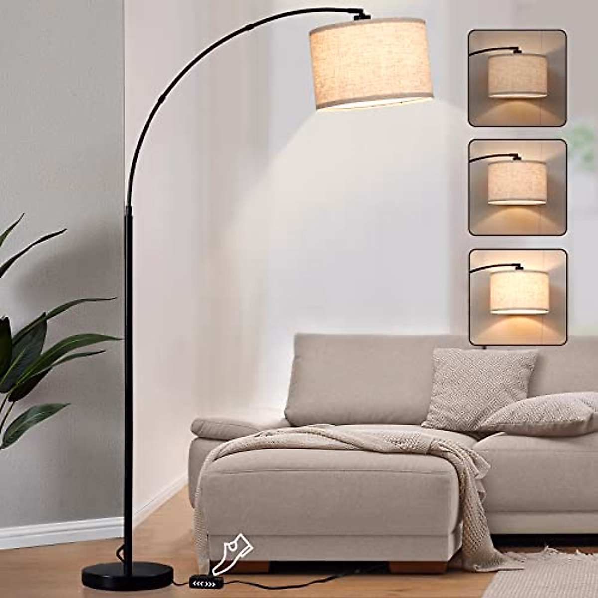 Luvkczc Dimmable Arc Floor Lamps for Living Room, Tall Floor Lamps with Adjustable Hanging Shade, Modern Arc Floor Lamp with Dimmer for Bedroom, 8WLED Bulb Include