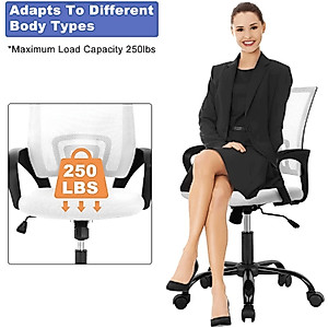 Ergonomic Office Chair Mesh Desk Chair, Computer Chair with Lumbar Support& Armrests, Adjustable Mid-Back Computer Desk Chair, Modern Executive Rolling Swivel for Women Adults, White