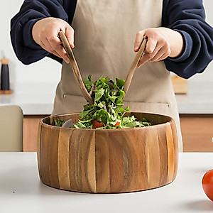 Decent Vrvege Wood Salad Bowl with Salad Hands, Large 12 5/8 inch Acacia Wooden Salad Serving Bowl Set, Salad Mixing Container With Salad Servers Claw For Entertaining Family Party Dinner