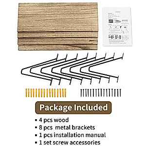 lamplig Floating Shelves Wall Mounted Set of 4, Rustic Wood Wall Storage Shelves with Black Metal Bracket Home Decor Storage Organizer for Bedroom, Living Room, Bathroom, Kitchen, Office