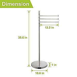 Standing Towel Racks for Bathroom, Freestanding Bathroom Towel Rack Stand with 3 Swivel Arms, Stainless Steel Outdoor Floor Towel Holder, Rust Proof Chrome, DECLUTTR