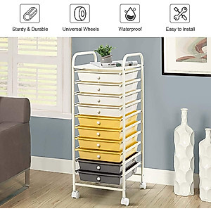 Giantex Plastic Boxes 10 Drawer Rolling Organizer Cart Utility Storage Tools Scrapbook Paper Multi-Use (Yellow)