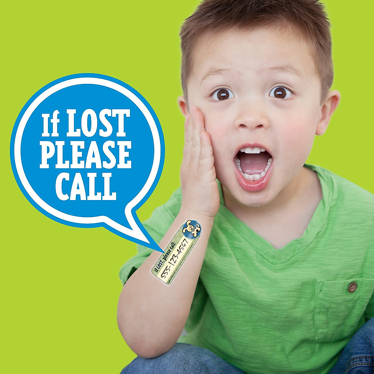 Variety 6pk SafetyTat Child ID Tattoos includes skin prep wipes and tattoo marking pen