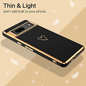 BENTOBEN Google Pixel 7 Protective Case, Heart Plating, TPU, Lightweight, Flexible, Non-Slip, Shockproof, 6.3 Inch, Black