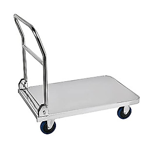 Generic Flatbed Hand Cart Platform Truck Stainless Steel Moving Hand Cart with Wheels and Handle for Home Office Warehouse Factory 440lbs Weight Capacity Heavy Duty Flatbed Cart (Size : 201)